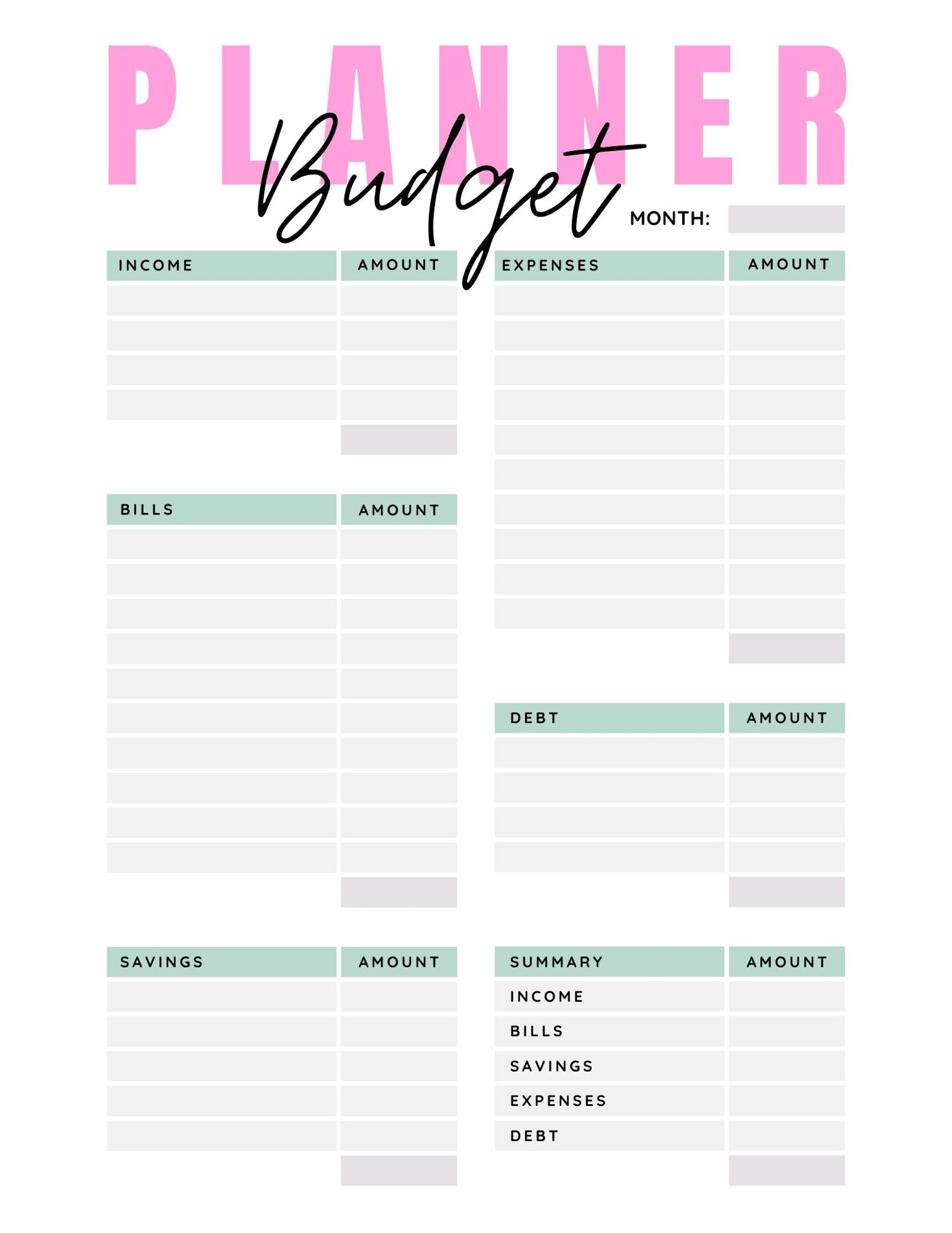 Budget Sheet, Monthly Budget, Finance Sheet, Printable Budget Sheet ...