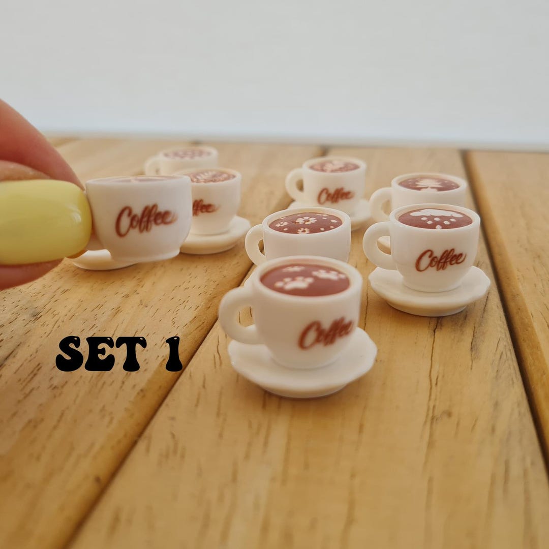 Miniature Latte Coffee Cup Set – Dollhouse Cafe Decor – Latte Art Cups ...