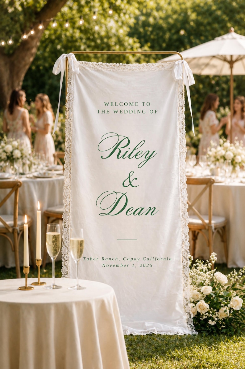 Custom Lace Wedding Welcome Banner, Personalized Ceremony Backdrop ...