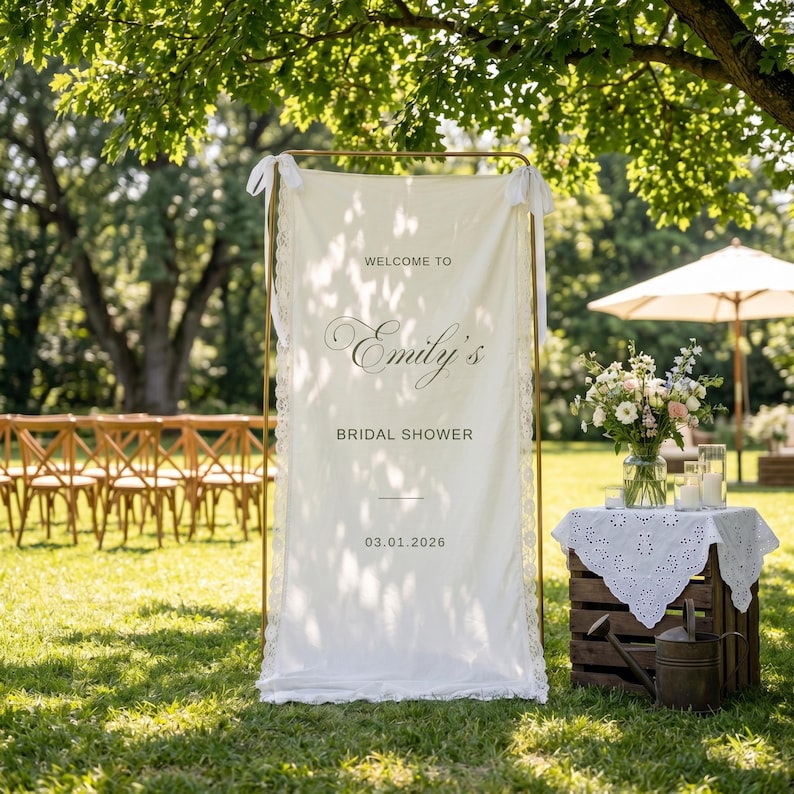 Linen Wedding Sign: Custom Bridal Shower Banner, Bridal Party Gifts - Etsy