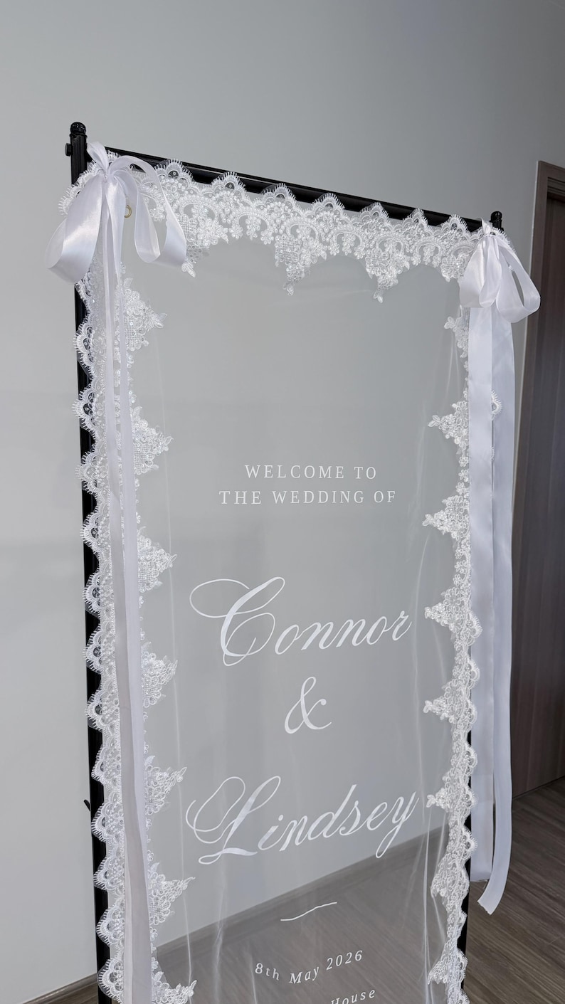 Personalized Lace Wedding Welcome Sign, Romantic Tulle Entrance Decor ...