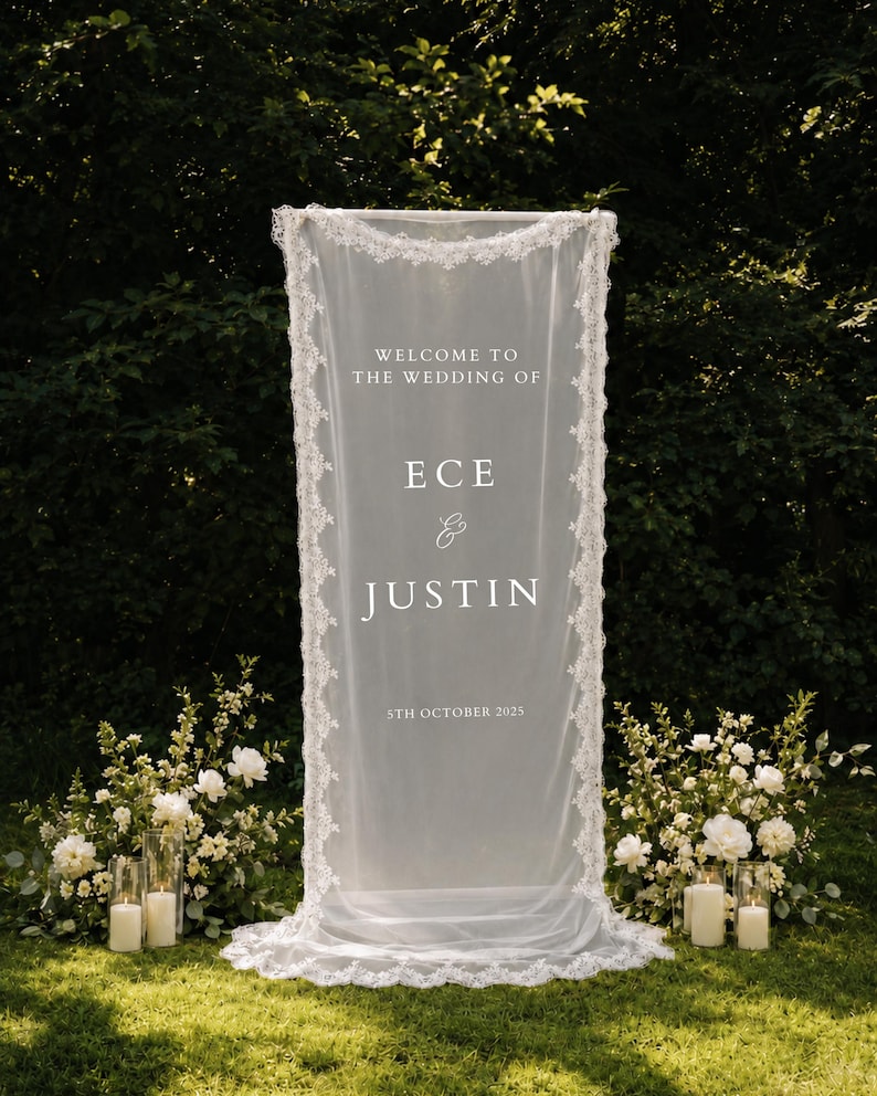 Personalized Lace Wedding Welcome Sign, Romantic Tulle Entrance Decor ...