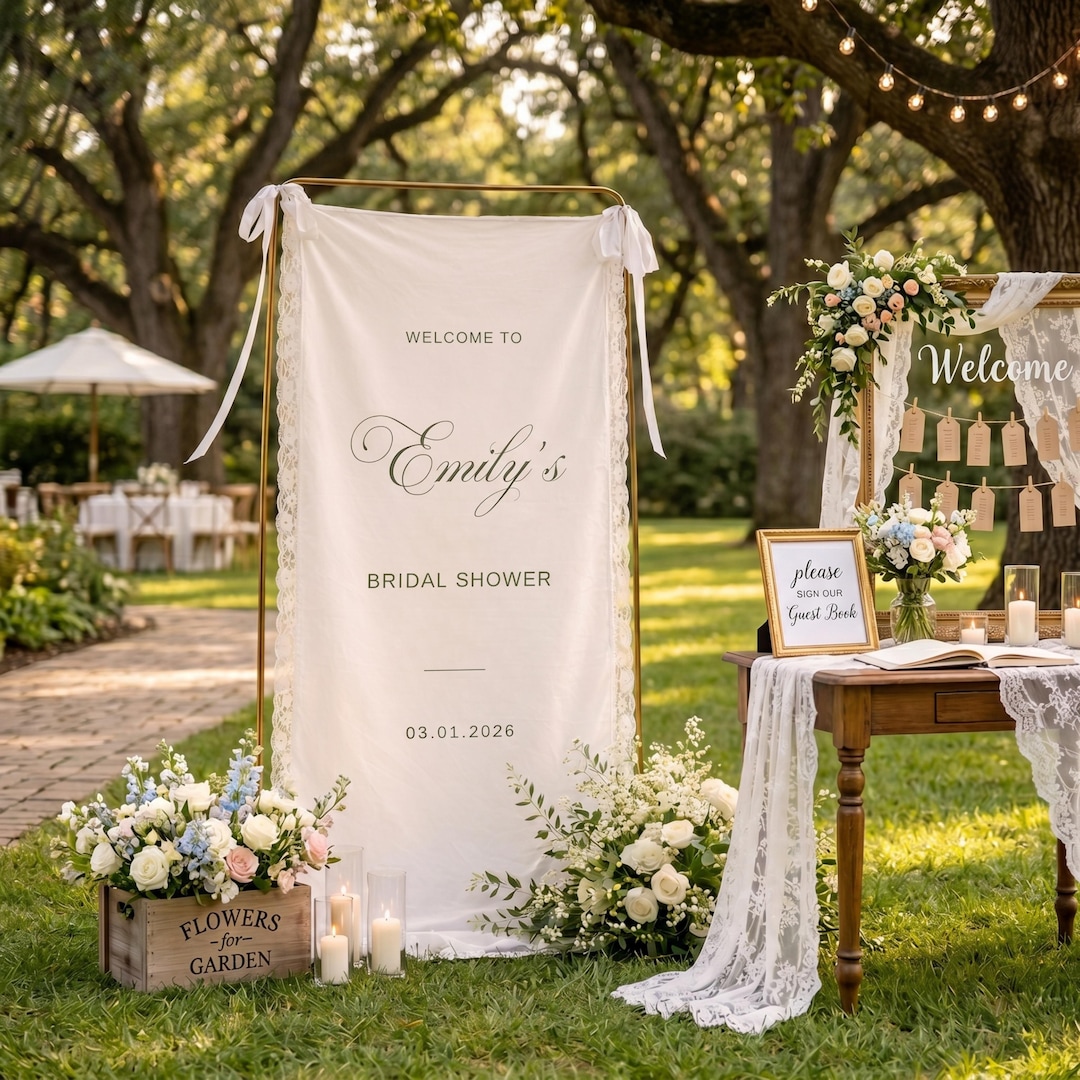 Linen Wedding Sign: Custom Bridal Shower Banner, Bridal Party Gifts - Etsy