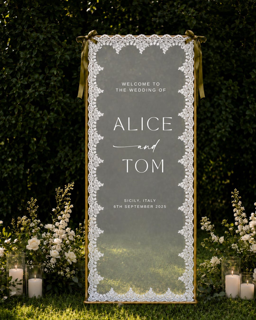 Personalized Lace Wedding Welcome Sign, Romantic Tulle Entrance Decor ...