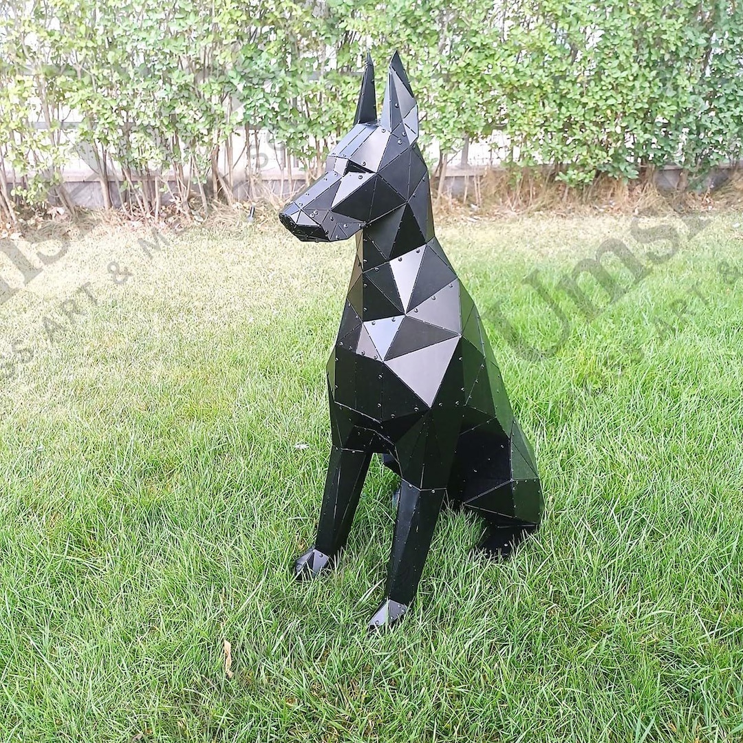 3D Metal Doberman Sculpture, Geometric Sitting Dog Decor for Home ...