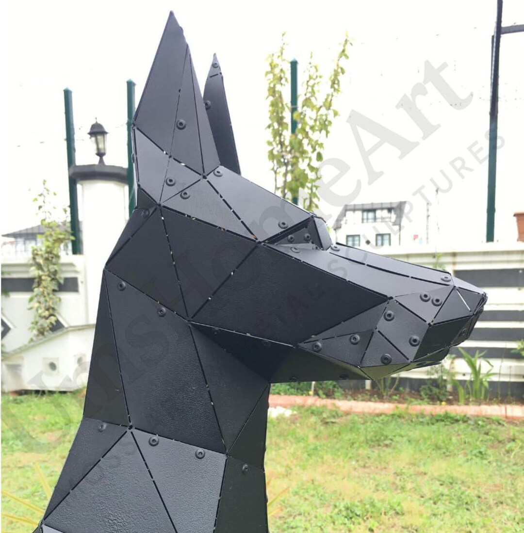 3D Metal Doberman Sculpture, Geometric Sitting Dog Decor for Home ...