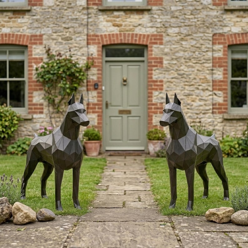 3D Geometric Metal Standing Doberman Statue, Large Dog Sculpture for ...