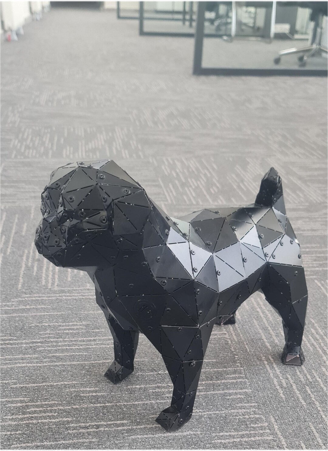 3D Metal Pug Dog Sculpture – Geometric Small Dog Statue – Modern Black ...