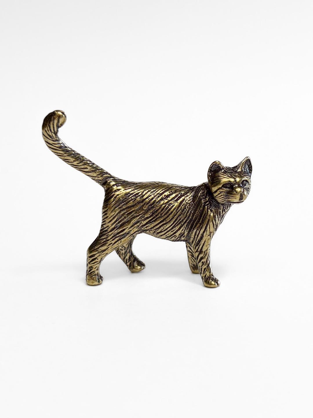 Brass Cat Figurine – Solid Brass Cat Statue – Minimalist Feline Decor ...
