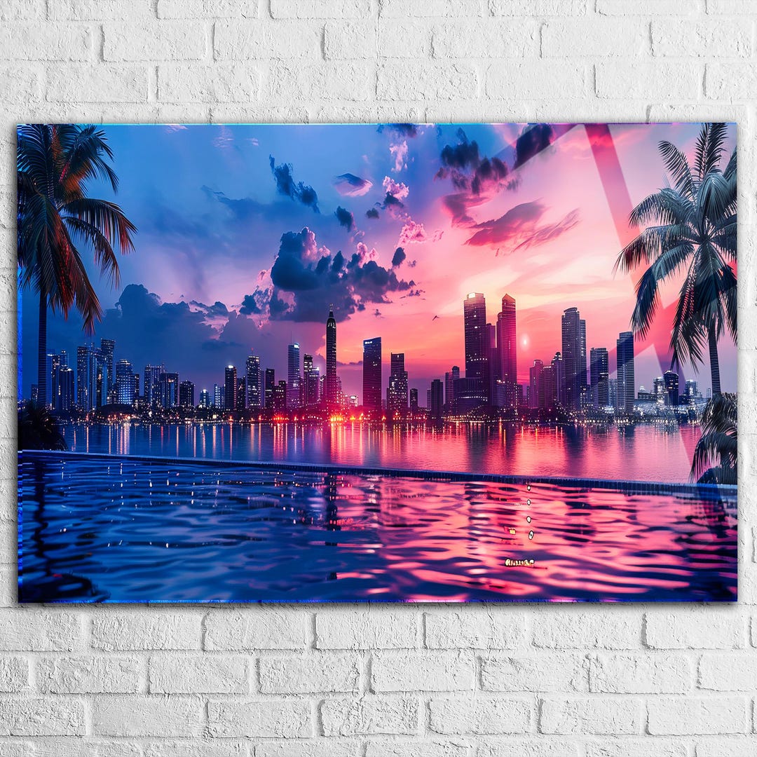 Miami City Images Tempered Glass All Art , Extra Large Glass Wall Art ...