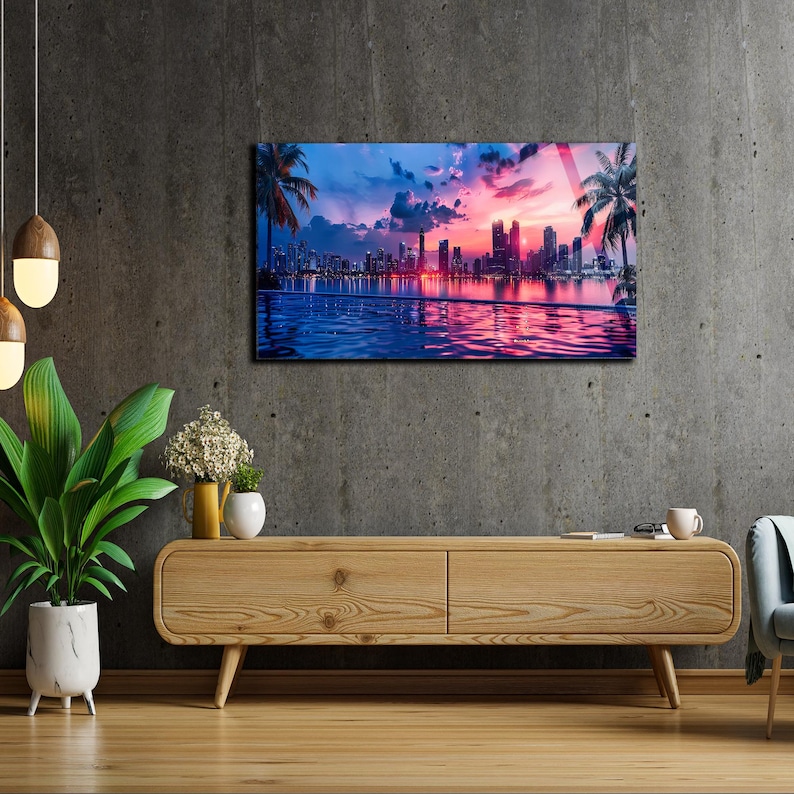 Miami City Images Tempered Glass All Art , Extra Large Glass Wall Art ...
