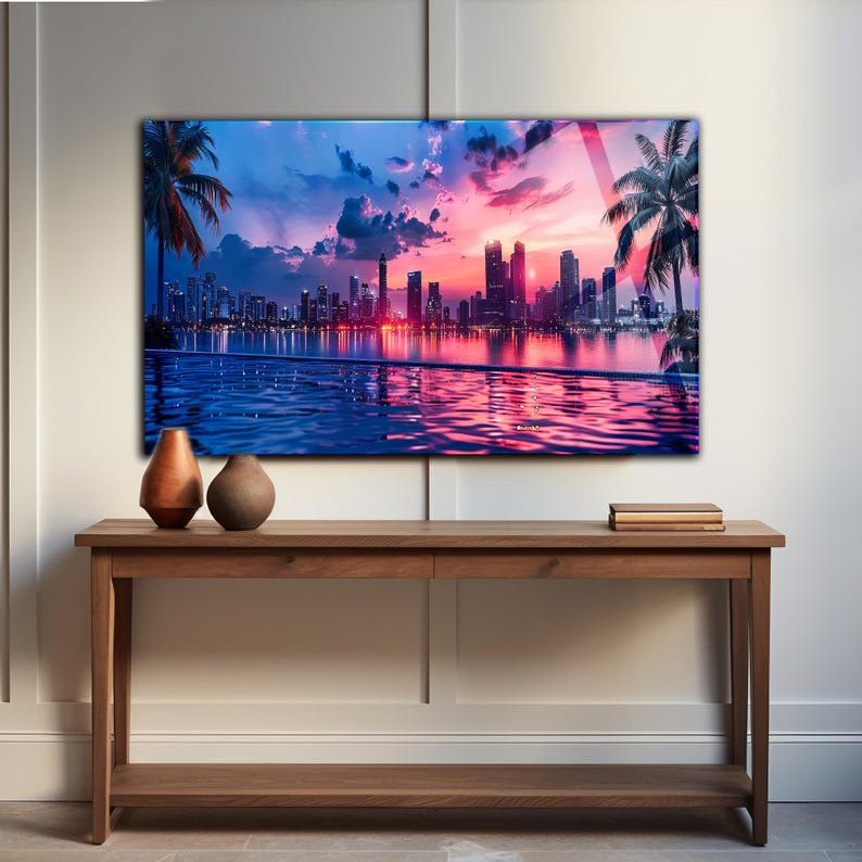 Miami City Images Tempered Glass All Art , Extra Large Glass Wall Art ...