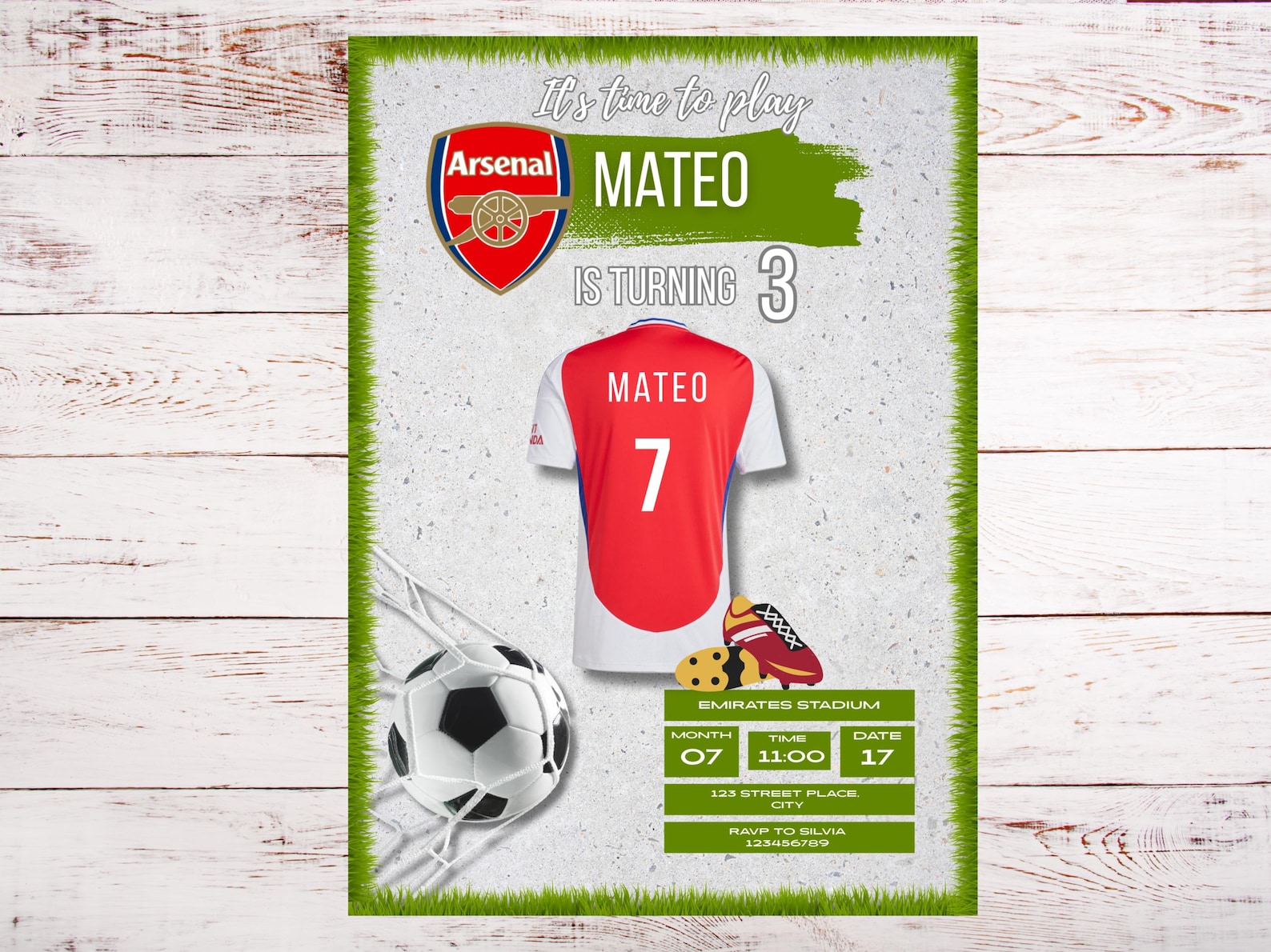 Editable Arsenal Football Birthday Invitation | Digital Soccer Party ...