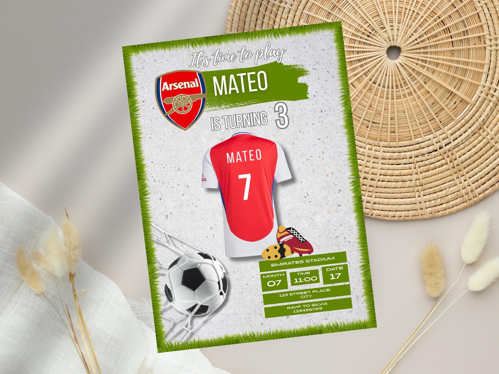Editable Arsenal Football Birthday Invitation | Digital Soccer Party ...