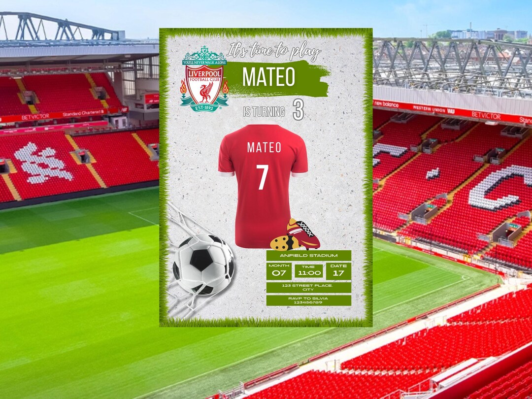 Liverpool FC Birthday Invitation Template: Editable Soccer Card (canva ...