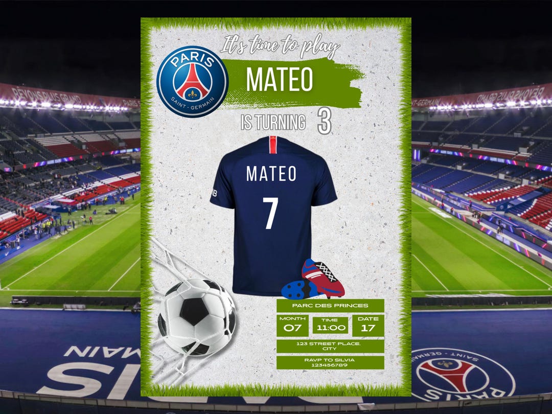 PSG Birthday Invitation: Paris Saint-germain Football Party (editable ...