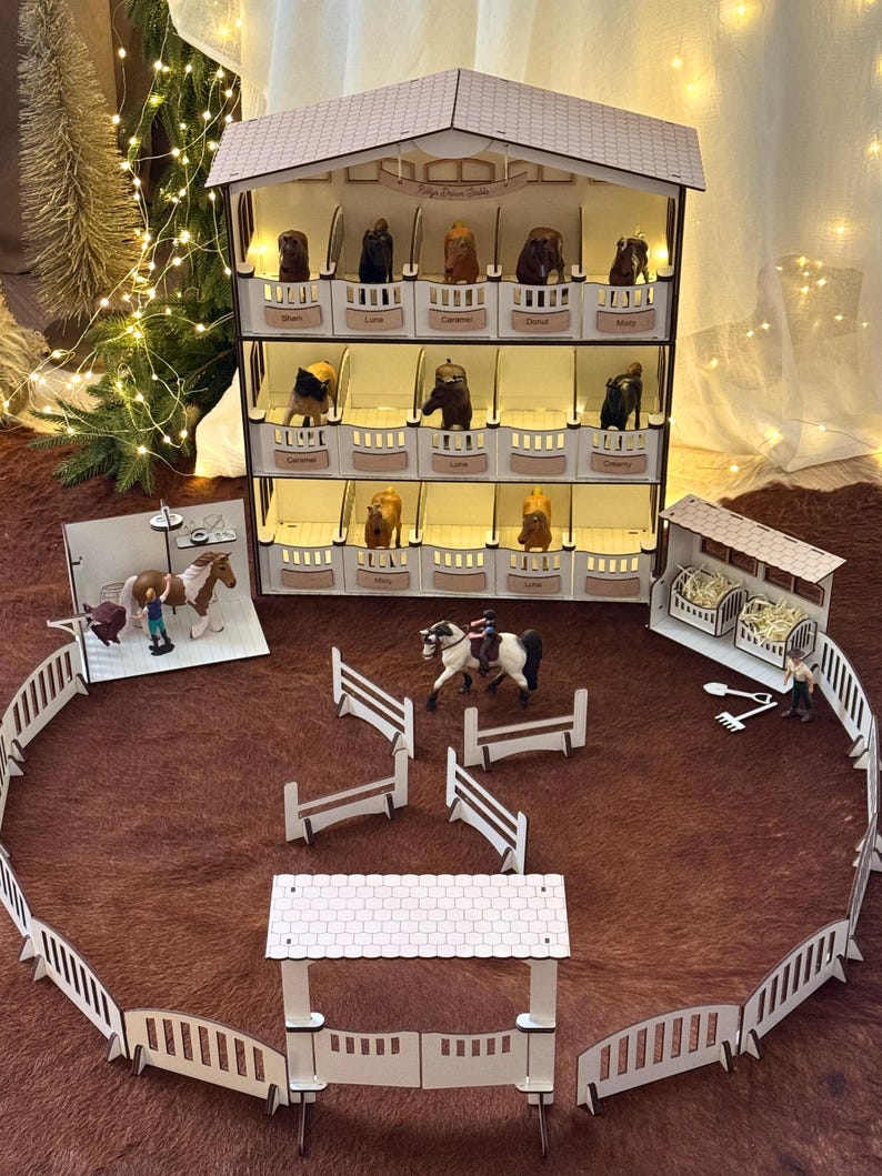 Personalized 3-story Wooden Horse Stable With LED Lights, Equestrian ...