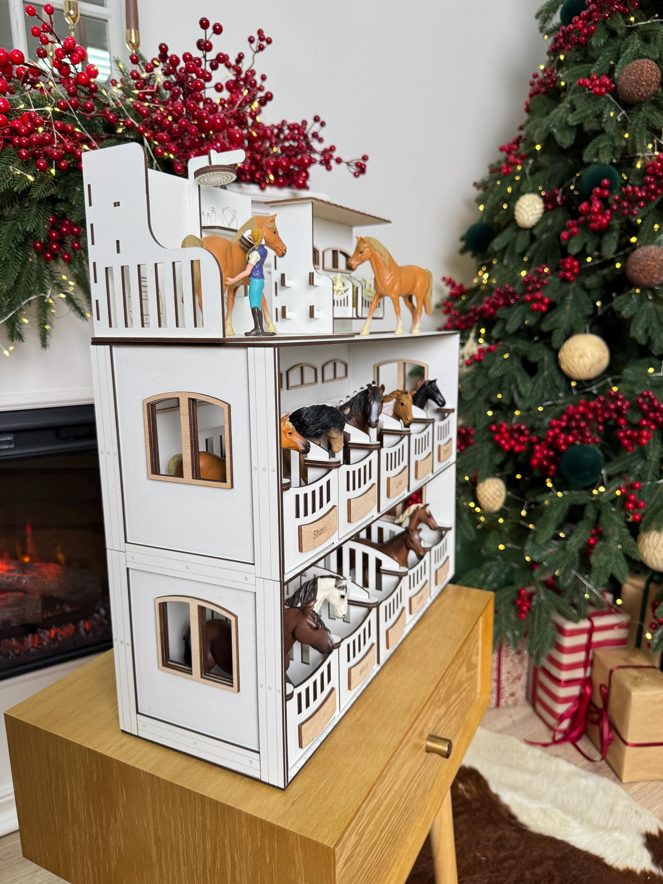 Personalized 3-story Wooden Horse Stable With LED Lights, Equestrian ...