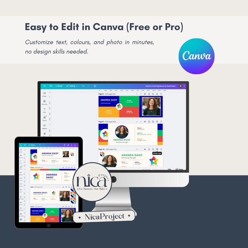Colorful Email Signature Template Bundle | Gmail Signature | Editable ...