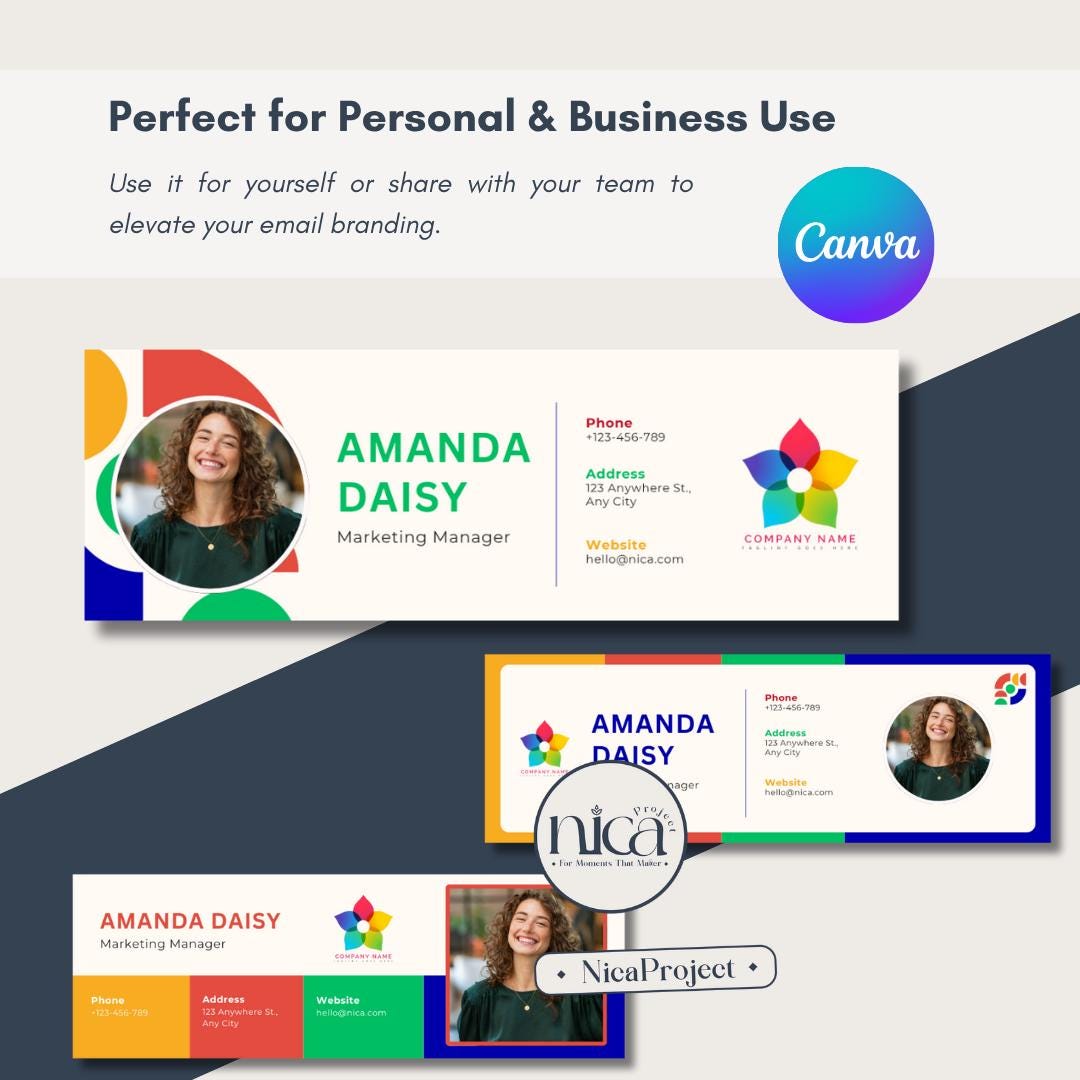 Colorful Email Signature Template Bundle | Gmail Signature | Editable ...