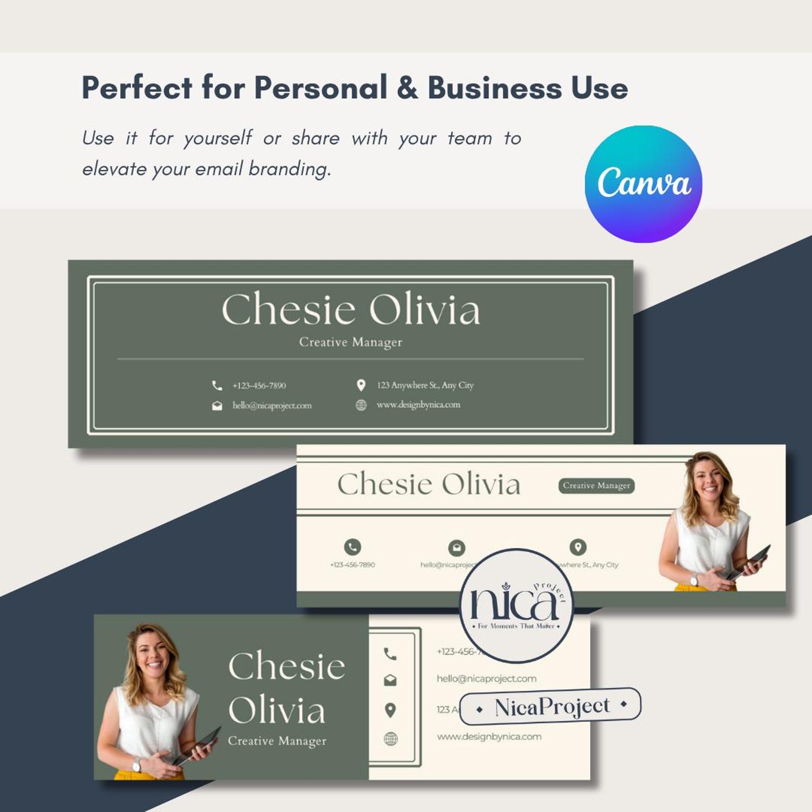Green & Beige Email Signature Template Bundle, Gmail Signature ...