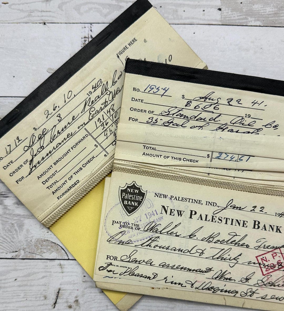 1940s Two Books of Check Stubs - Vintage, Old, Ephemera, Used With ...