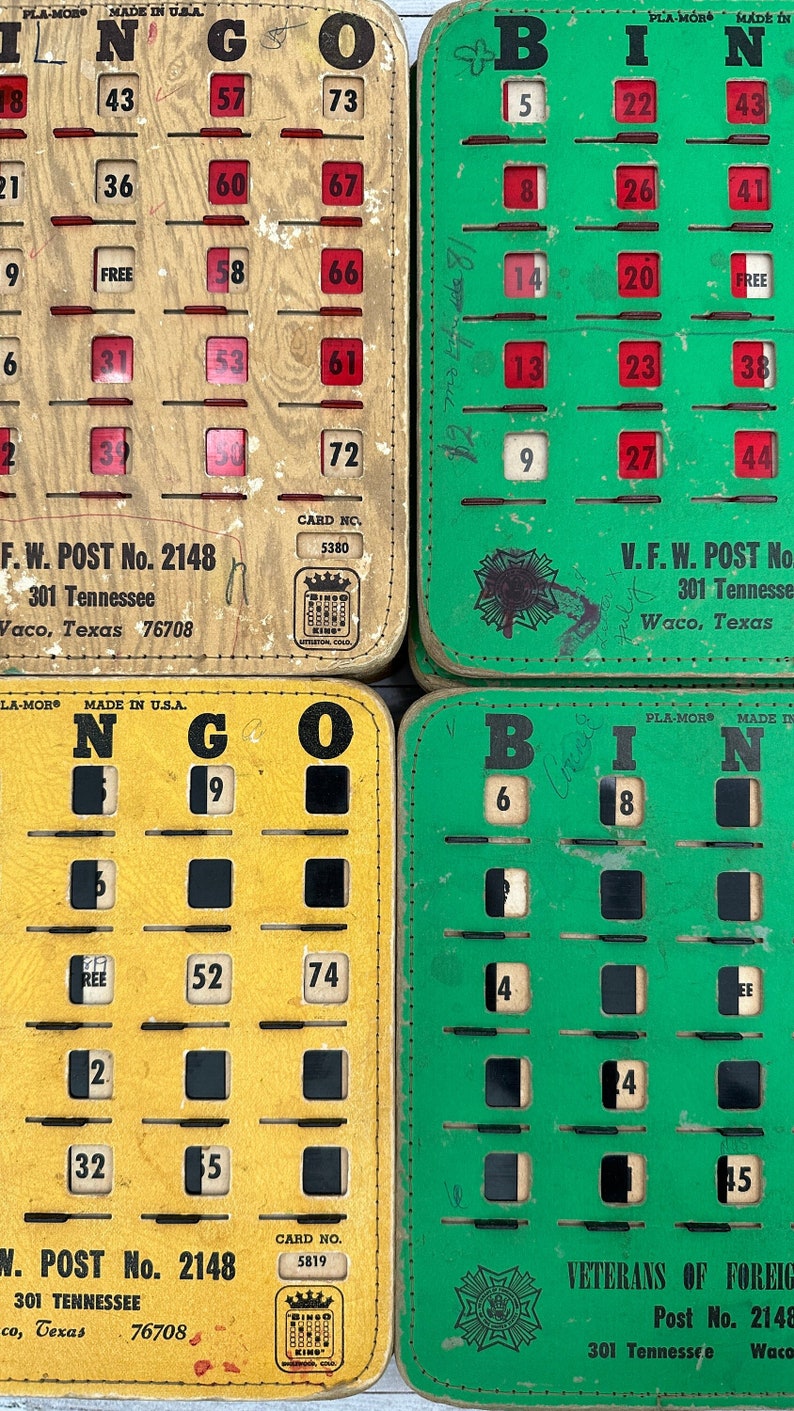 ONE - Vintage Flip Window Bingo Cards - Waco, Texas, VFW, Slider Window ...