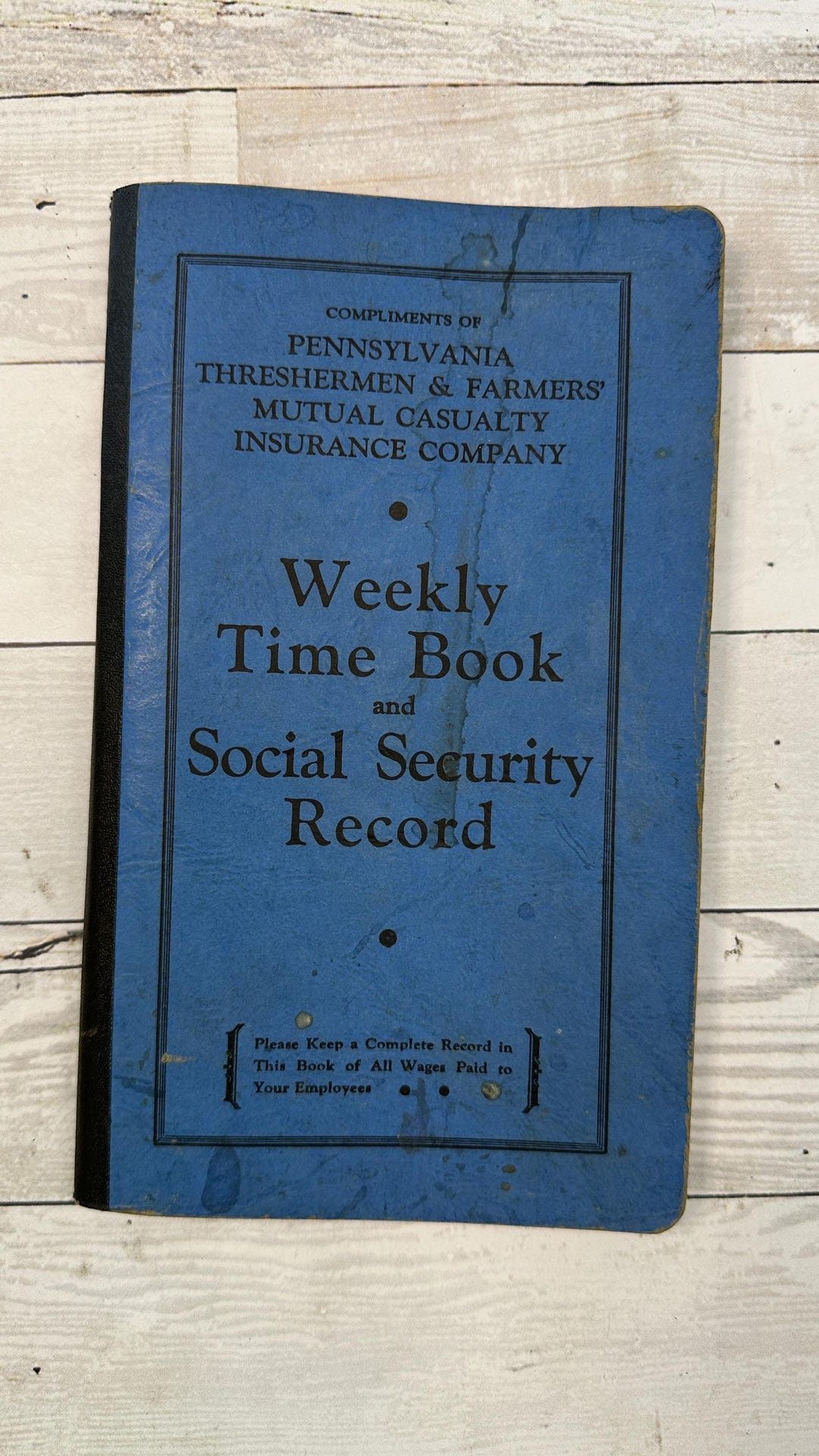 1955 Vintage Weekly Time Book and Social Security Record - Pennsylvania ...