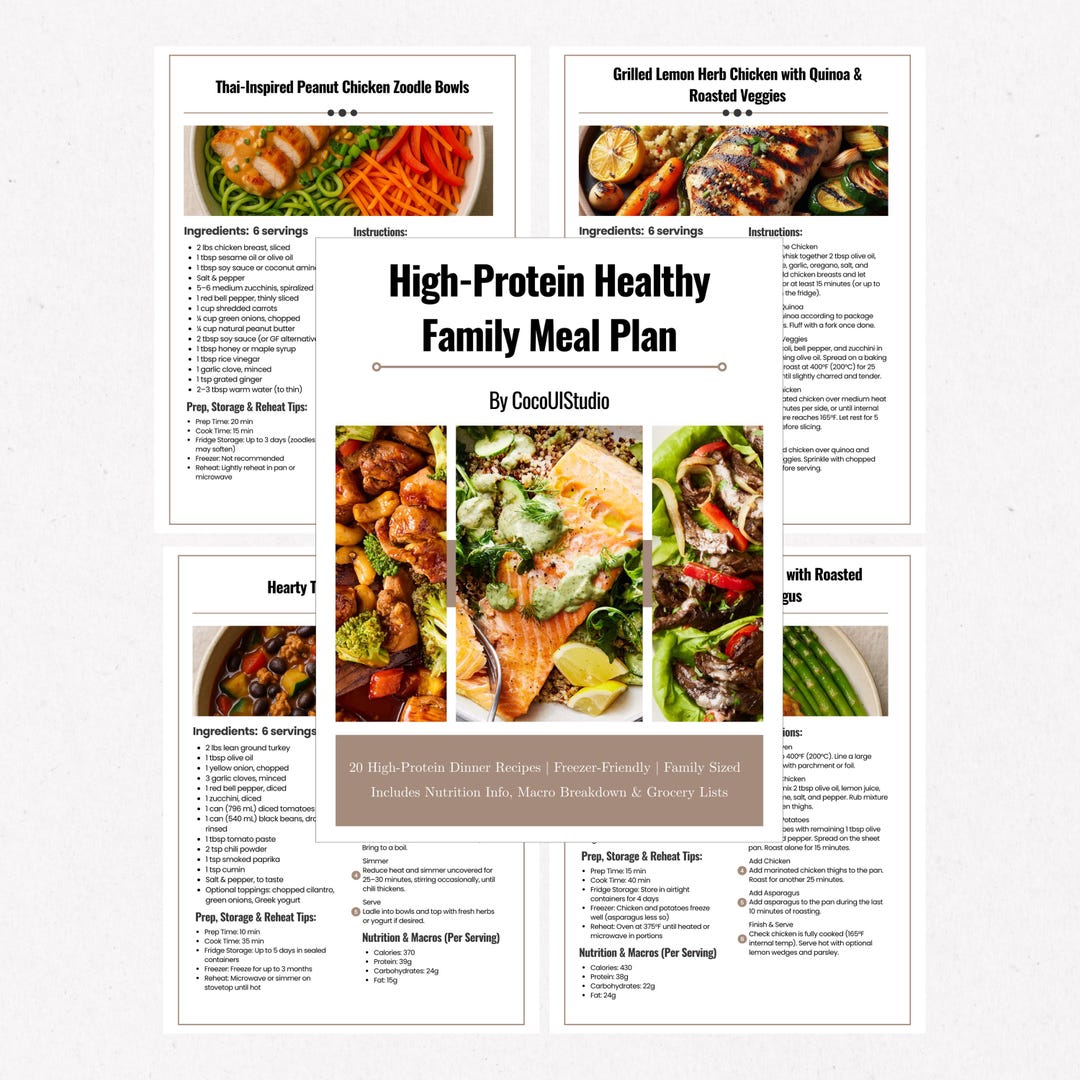 High-protein Healthy Family Meal Plan | Printable Recipe Book, Low Carb ...