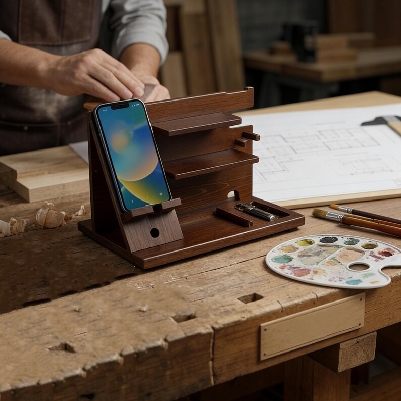 Wood Personalized Docking Station for Cell Phone, Tablet, Wallet ...