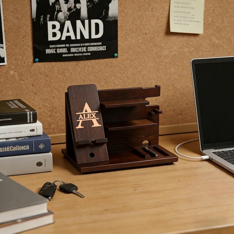 Wood Personalized Docking Station for Cell Phone, Tablet, Wallet ...