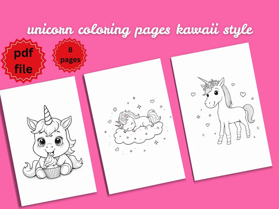 Unicorn Coloring Pages for Kids – Printable Digital Download – Cute ...