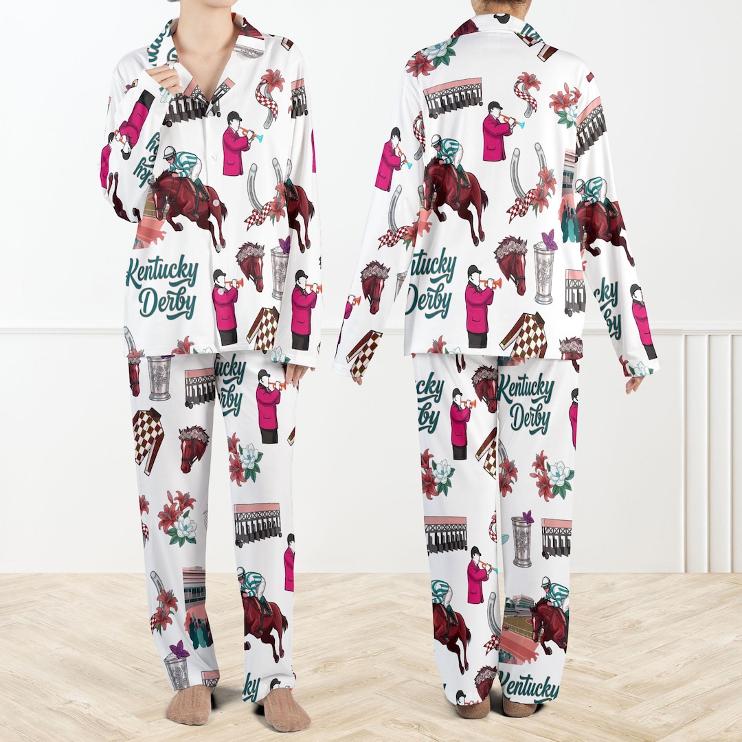 Retro Kentucky Derby Silky Satin Pajama Set for Women, Horse Racing ...