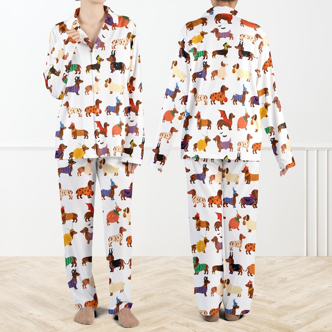 Halloween Dachshund Silky Satin Pajama Set for Women, Dachshund Mom ...