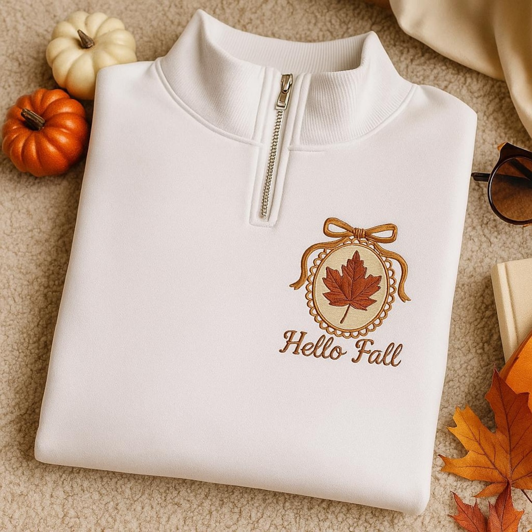 Embroidered Hello Fall Quarter Zip Sweatshirt: Autumn Coquette Style - Etsy