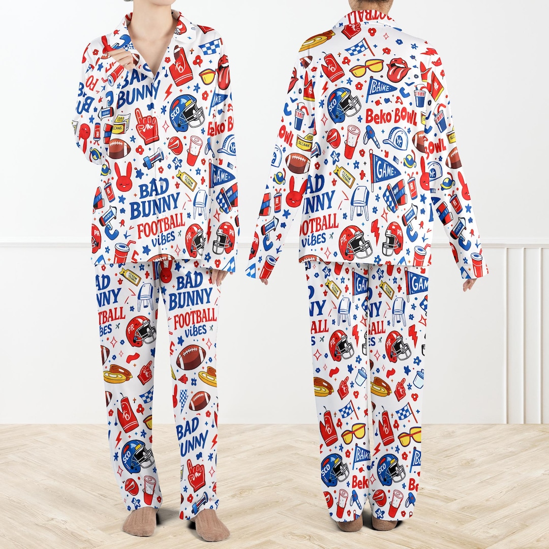 Bunny Bowl Casual Pajama Set for Women and Kids, Football Bunny ...