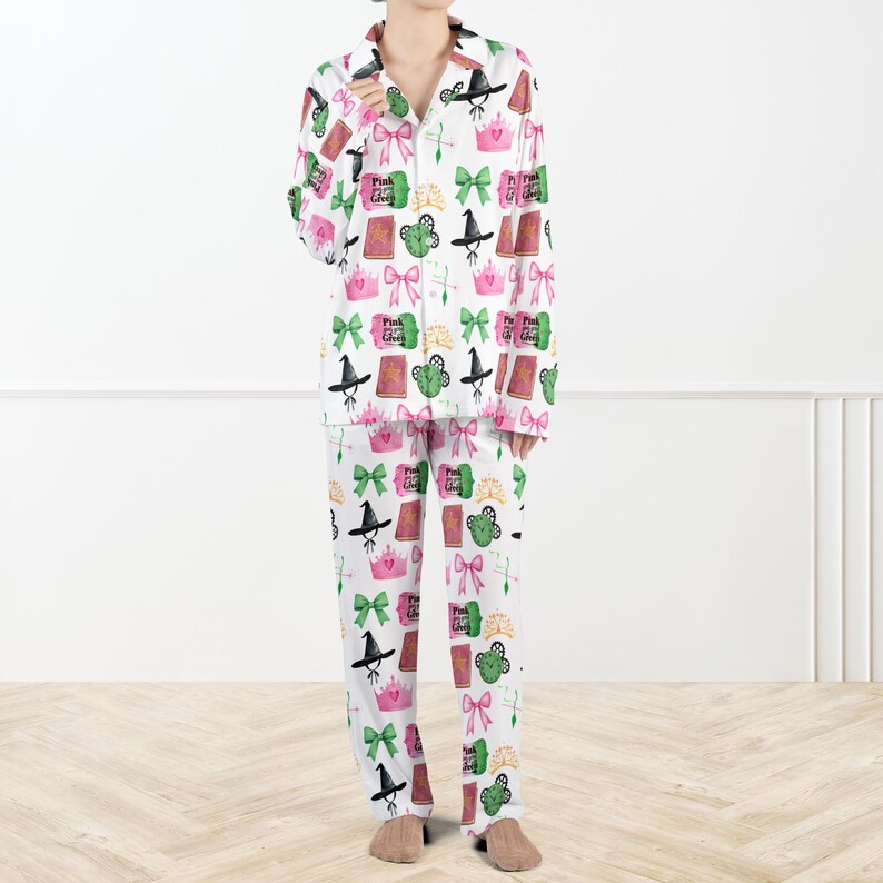 Wicked Pink and Green Satin Pajama Set for Women, Wizard of Oz Fan Gift ...