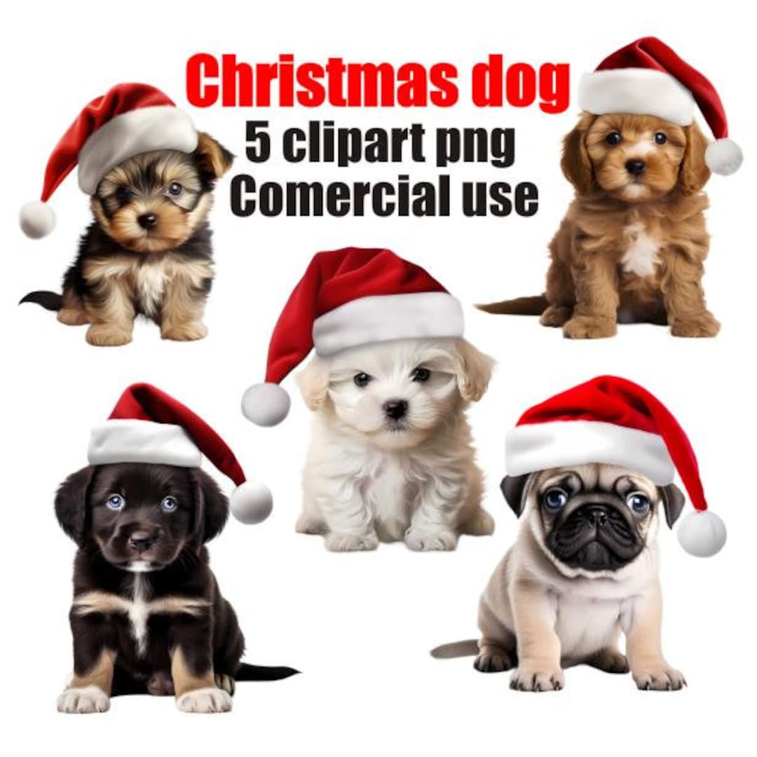 Christmas Puppy Clipart, Santa Hat, Cute Christmas Clipart Dogs ...