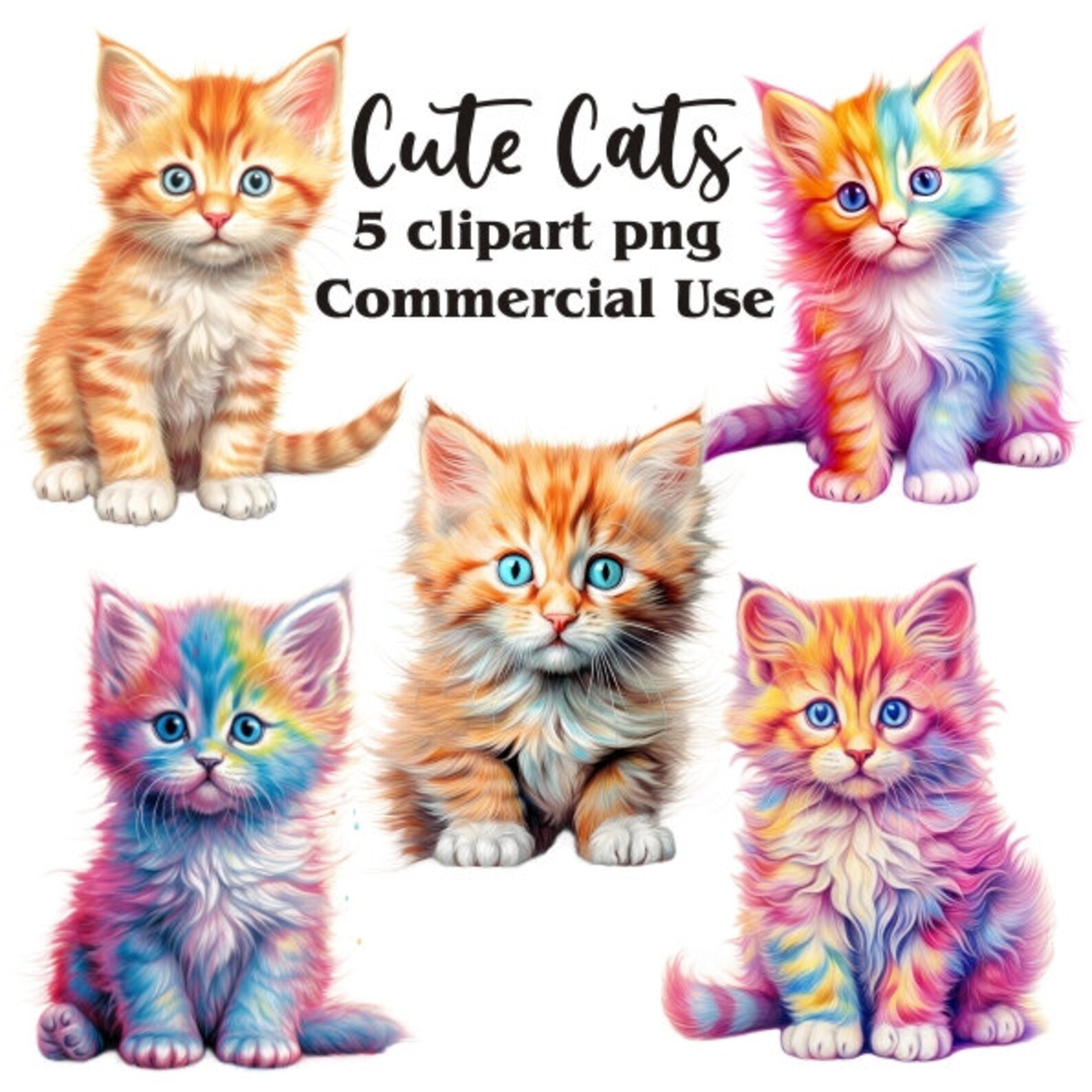 Cute Cat Clipart, Cats Png, Transparent Background, Comercial Use, Cats ...