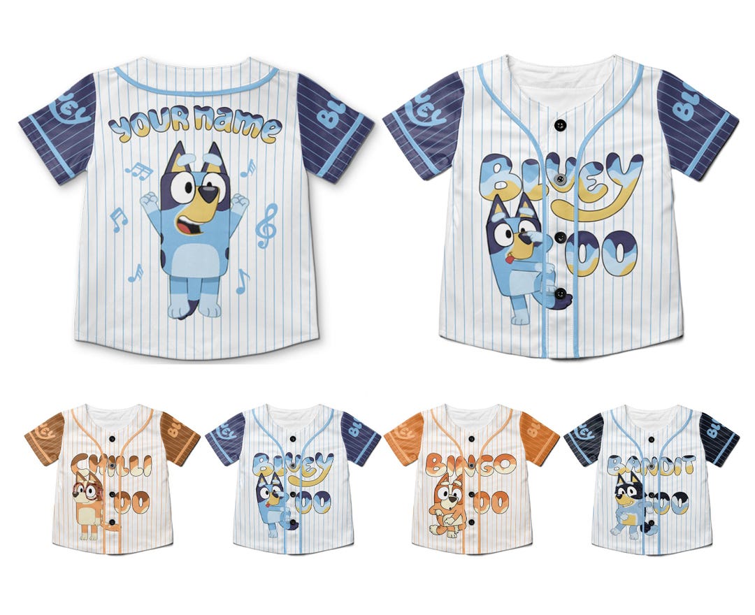 Personalized Bluey Baseball Jersey, Bluey Bingo Bandit Chilli Heeler ...