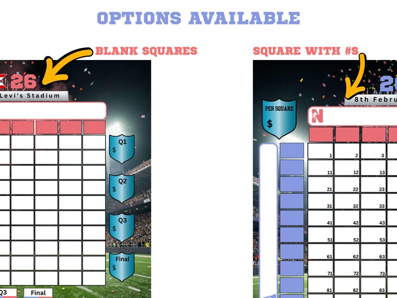 Football Squares Game Printable, 100 Square Football Pool Bundle With ...