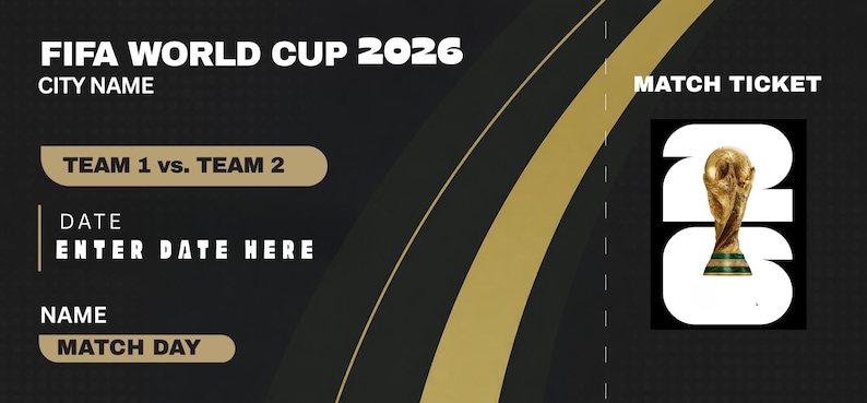 Customized World Cup 2026 Ticket Matchday Ticket, Editable Birthday ...