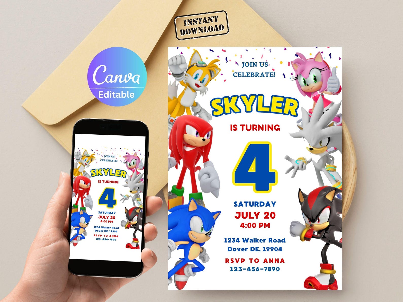 Customizable Sonic Birthday Invitation Card | Editable Sonic Party ...