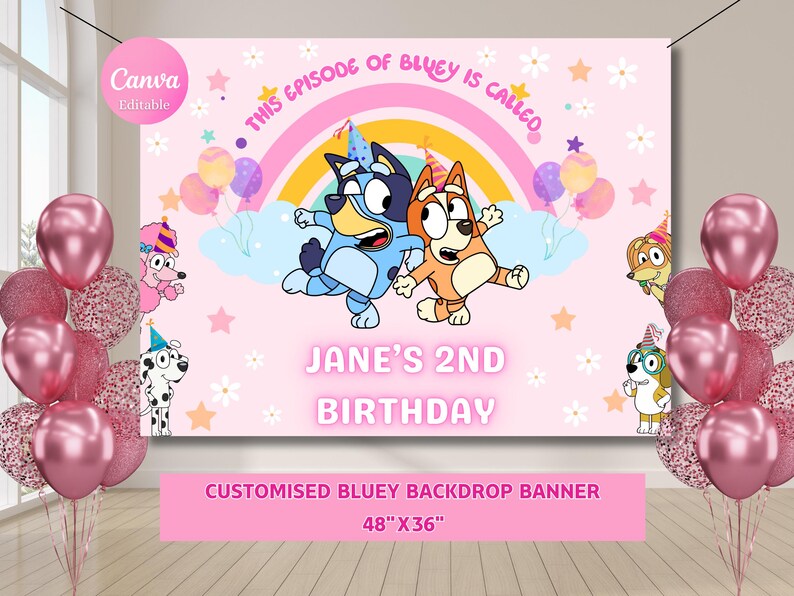 Editable Bluey Birthday Backdrop Banner | Editable Bluey Party Banner ...