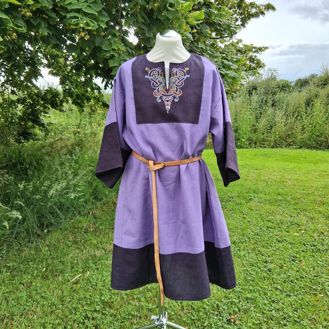 Embroidered Linen Viking Tunic: Celtic Ram, Size L, Lilac & Plum - Etsy