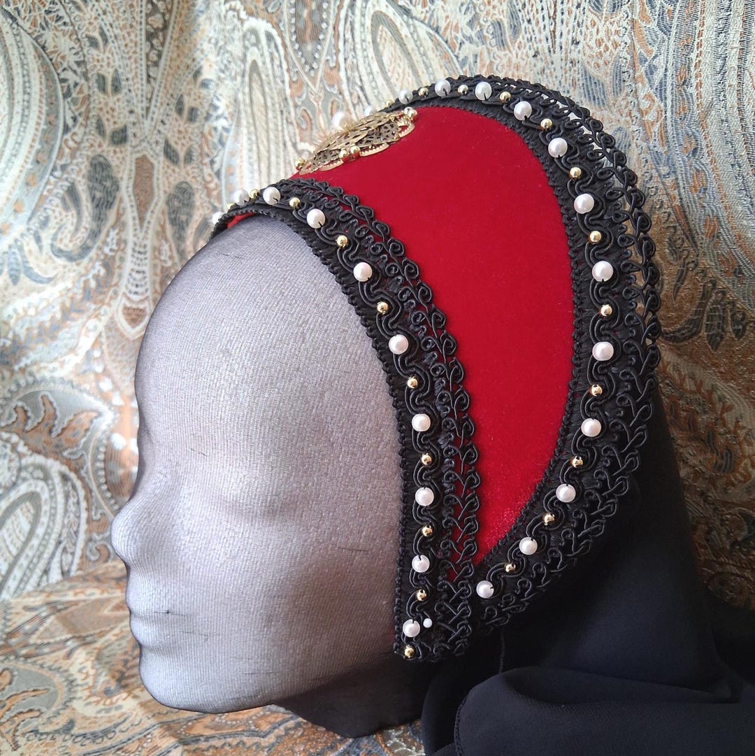 Red French Hood, Renaissance Hat, Anne Boleyn, Tudors - Etsy