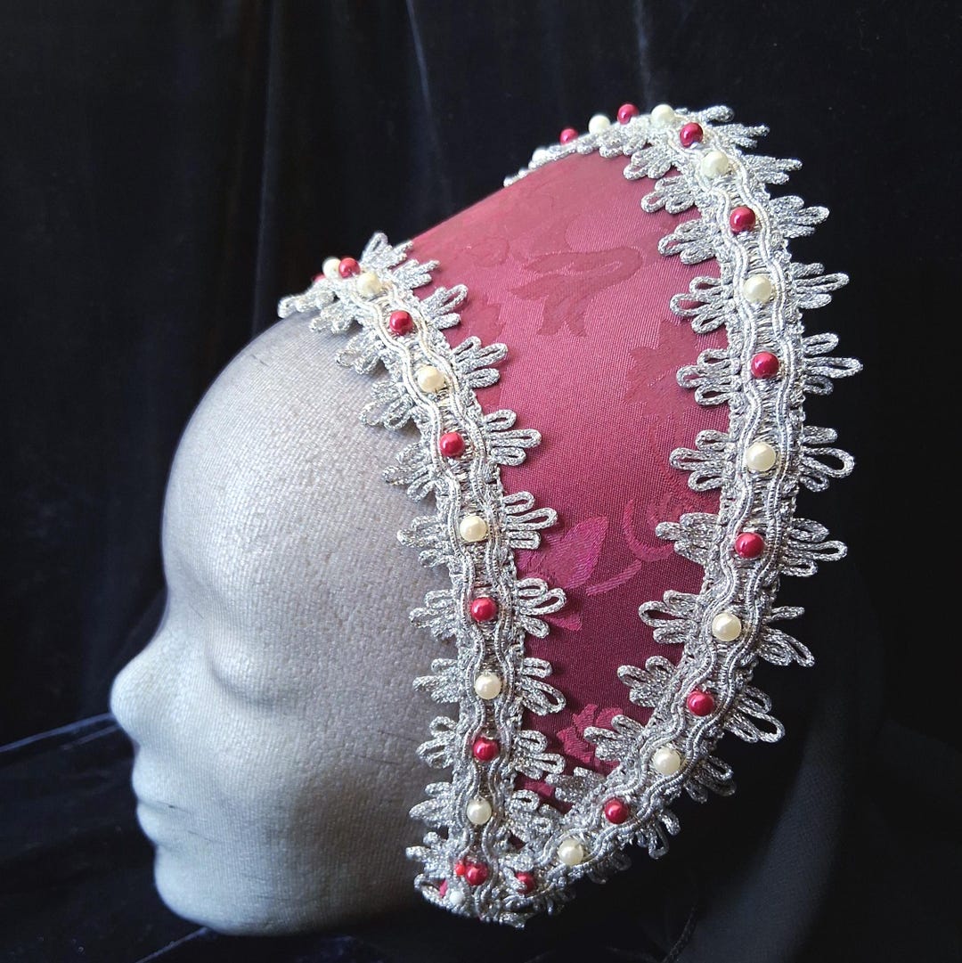 French Hood, Wine Red Renaissance Hat, Anne Boleyn, Tudors - Etsy