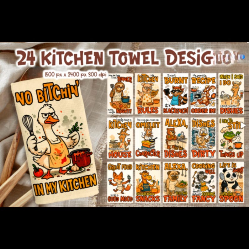 Funny Kitchen Towel Sayings: Sublimation PNG Design Bundle (digital ...