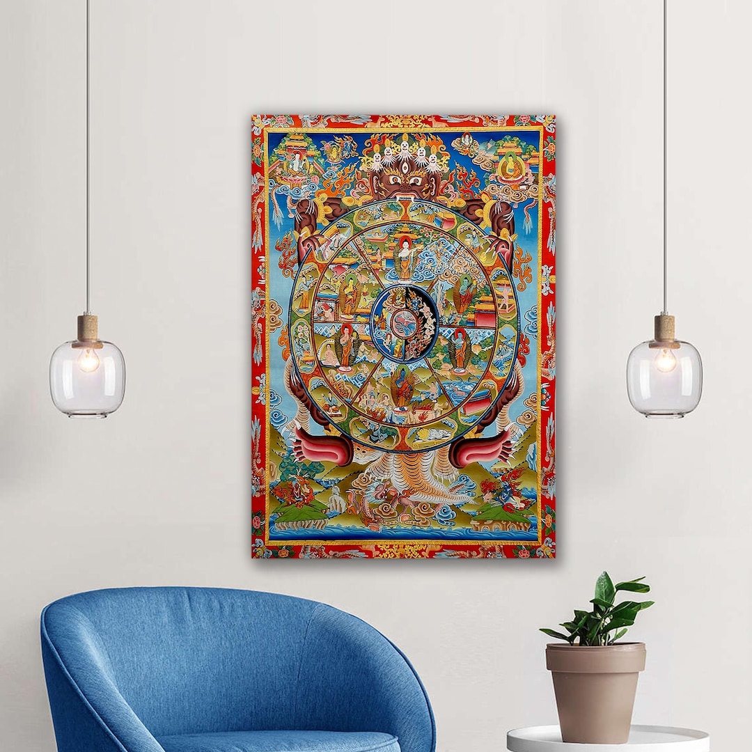 Vibrant Bhavachakra Wall Art, Wheel of Life Buddhist Poster, Tibetan ...