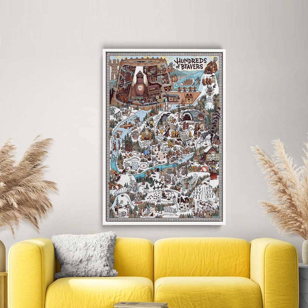 Hundreds of Beavers Map Poster, Hilarious Detailed Film Art for Fun ...